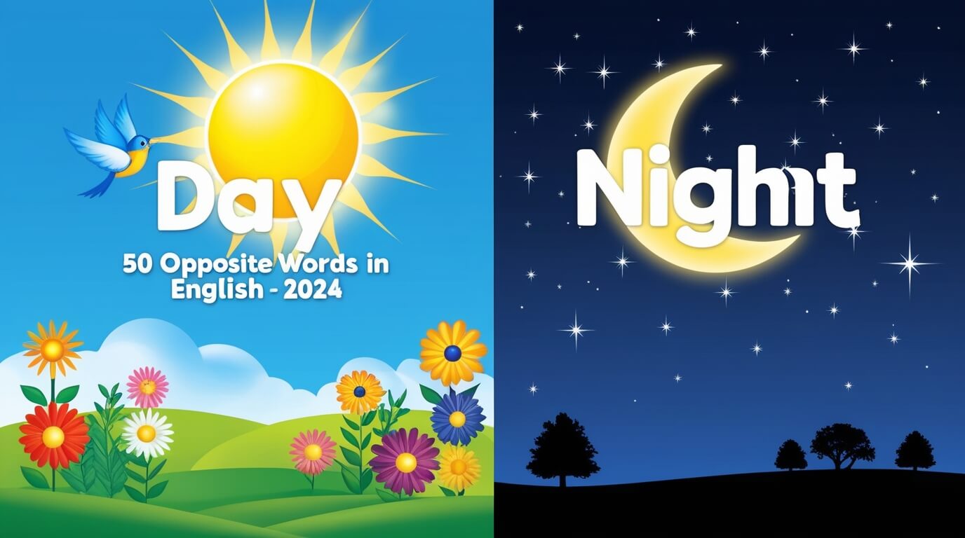 Opposite Words in English for Kids: Day - Night